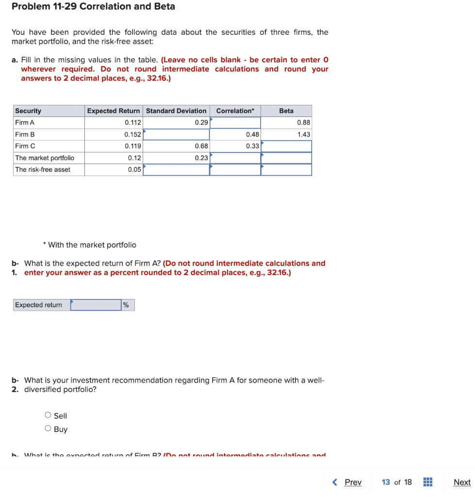 Solved Problem 11-29 Correlation and Beta You have been | Chegg.com