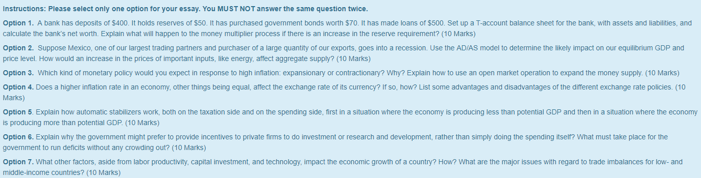 Solved Instructions: Please select only one option for your | Chegg.com