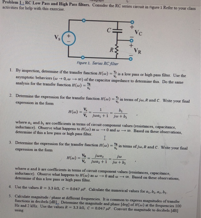Solved Problem L: RC Low Pass and High Pass filters. | Chegg.com
