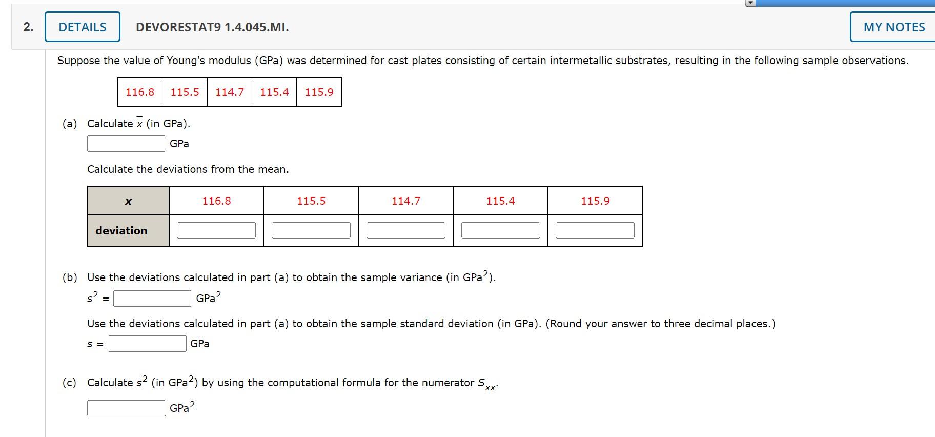Solved (a) Calculate xˉ (in GPa). GPa Calculate the | Chegg.com