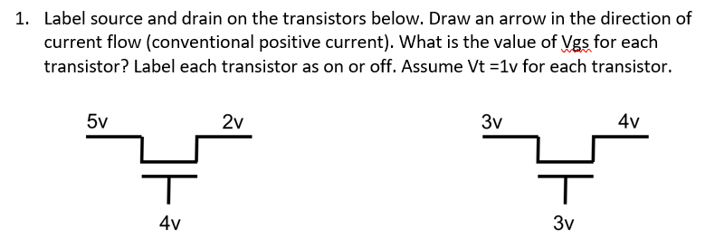 Solved 1. Label source and drain on the transistors below. | Chegg.com