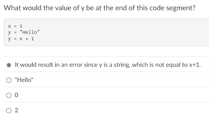 Solved What would the value of y ﻿be at the end of this code | Chegg.com