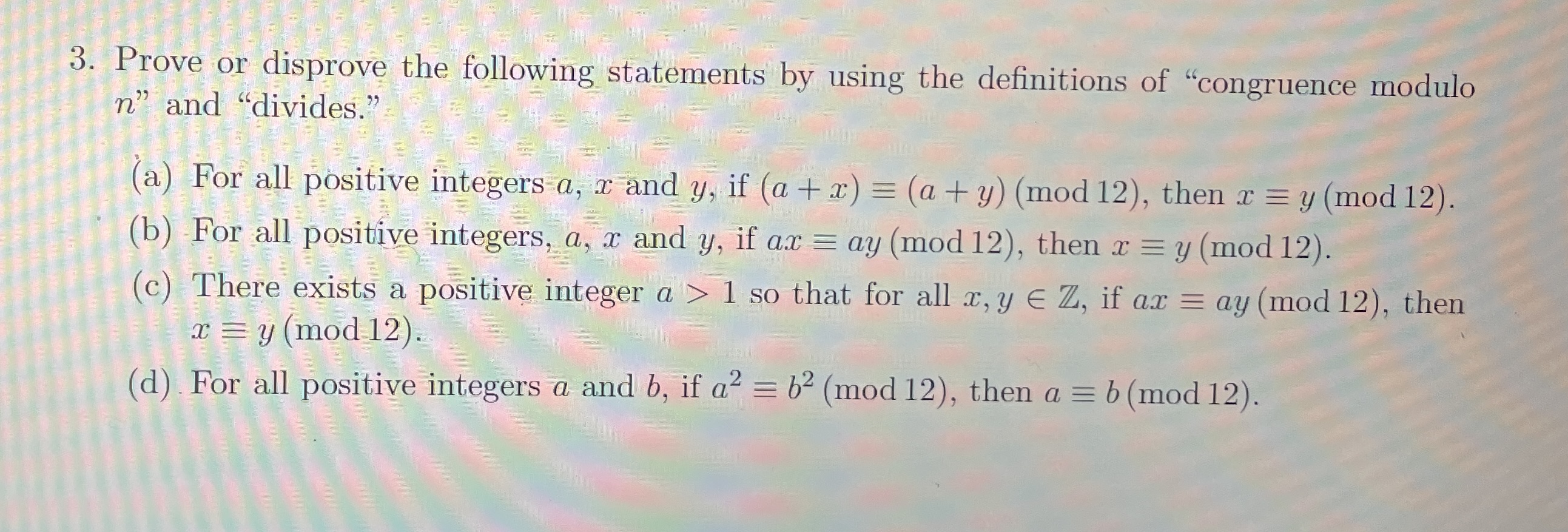 Solved 3. Prove or disprove the following statements by | Chegg.com