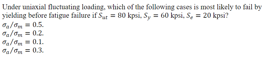 Solved Under uniaxial fluctuating loading, which of the | Chegg.com