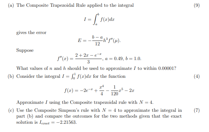 Solved (a) The Composite Trapezoidal Rule applied to the | Chegg.com