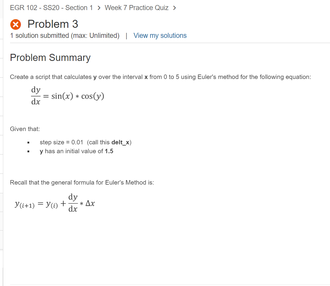 Solved EGR 102 - SS20 - Section 1 > Week 7 Practice Quiz > X | Chegg.com