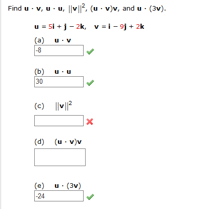 Solved Find u . v, u . u, v2, (u-v)v, and u . (3v). (a) u v | Chegg.com