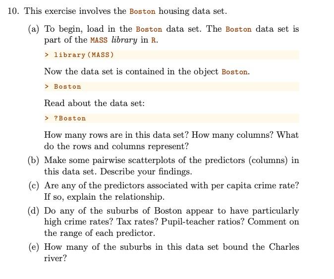 Solved 10. This exercise involves the Boston housing data | Chegg.com