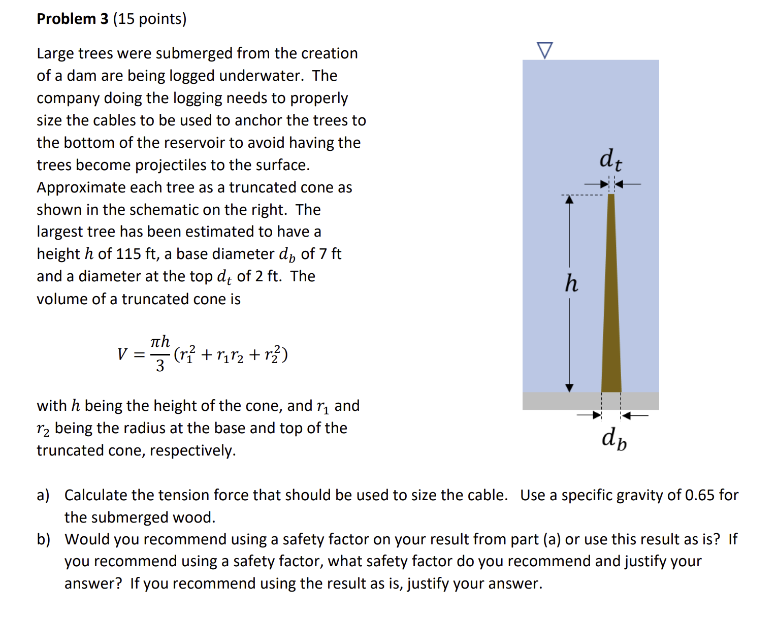 Solved Problem 3 (15 ﻿points)Large trees were submerged from | Chegg.com