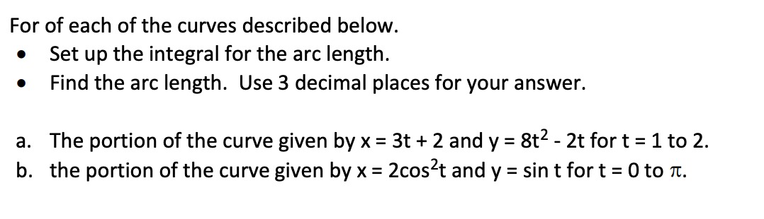 Solved For of each of the curves described below. - Set up | Chegg.com