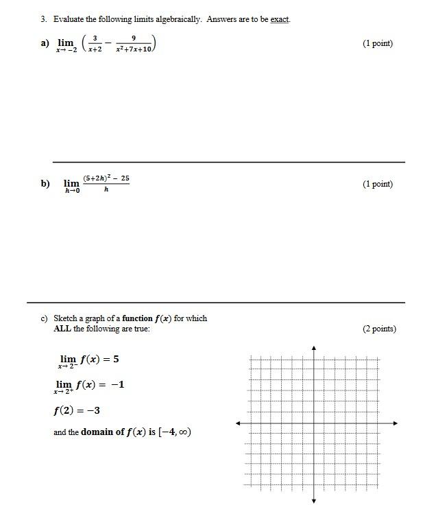 Solved 3. Evaluate the following limits algebraically. | Chegg.com