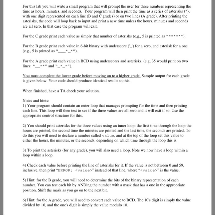 For this lab you will write a small program that will | Chegg.com