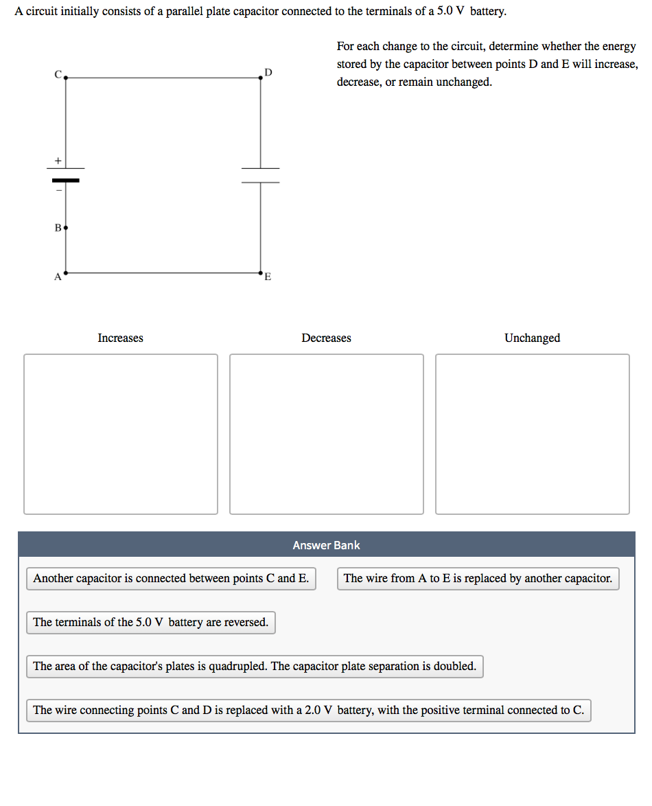 Solved A circuit initially consists of a parallel plate | Chegg.com