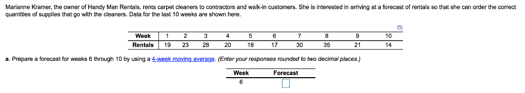 Solved a. Prepare a forecast for weeks 6 through 10 by using | Chegg.com