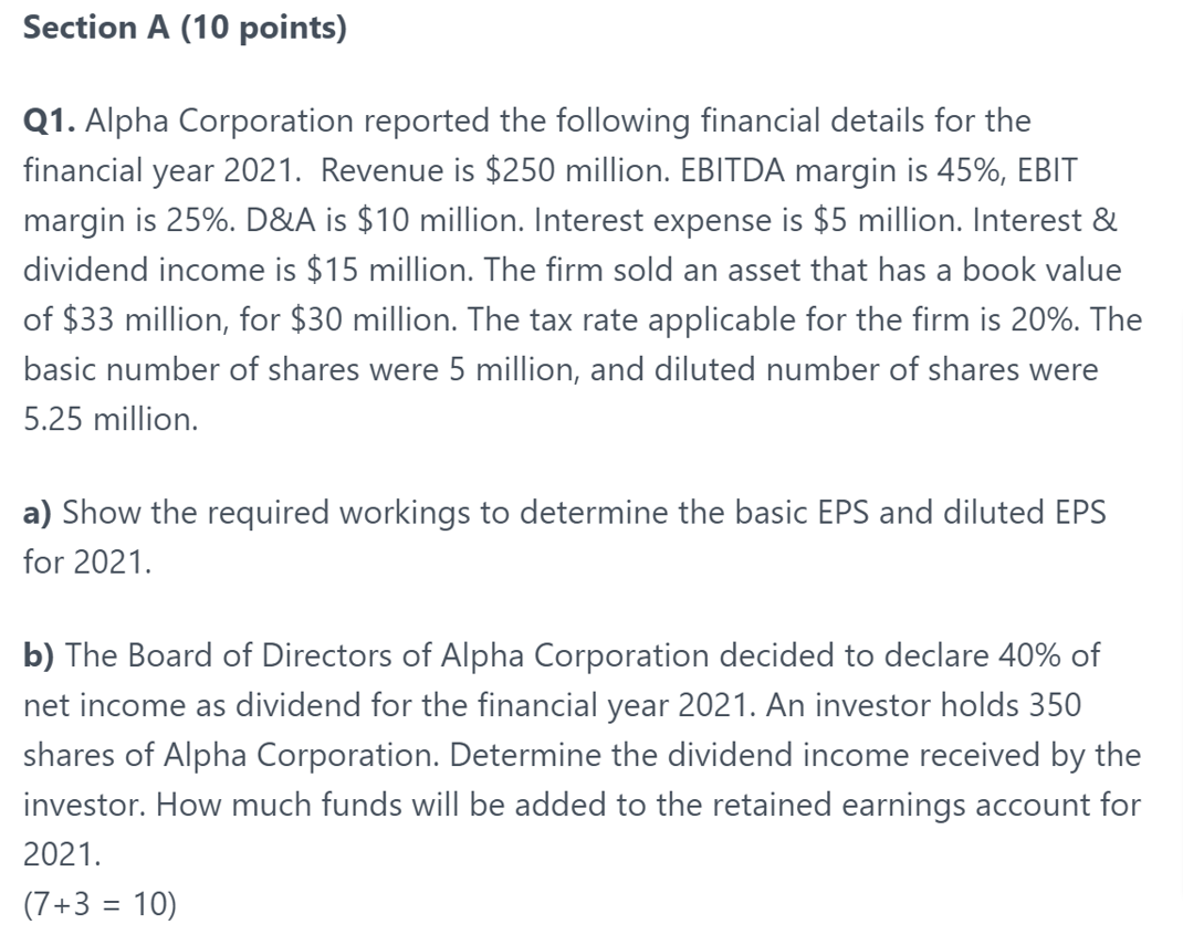 Solved Section A (10 points) Q1. Alpha Corporation reported | Chegg.com