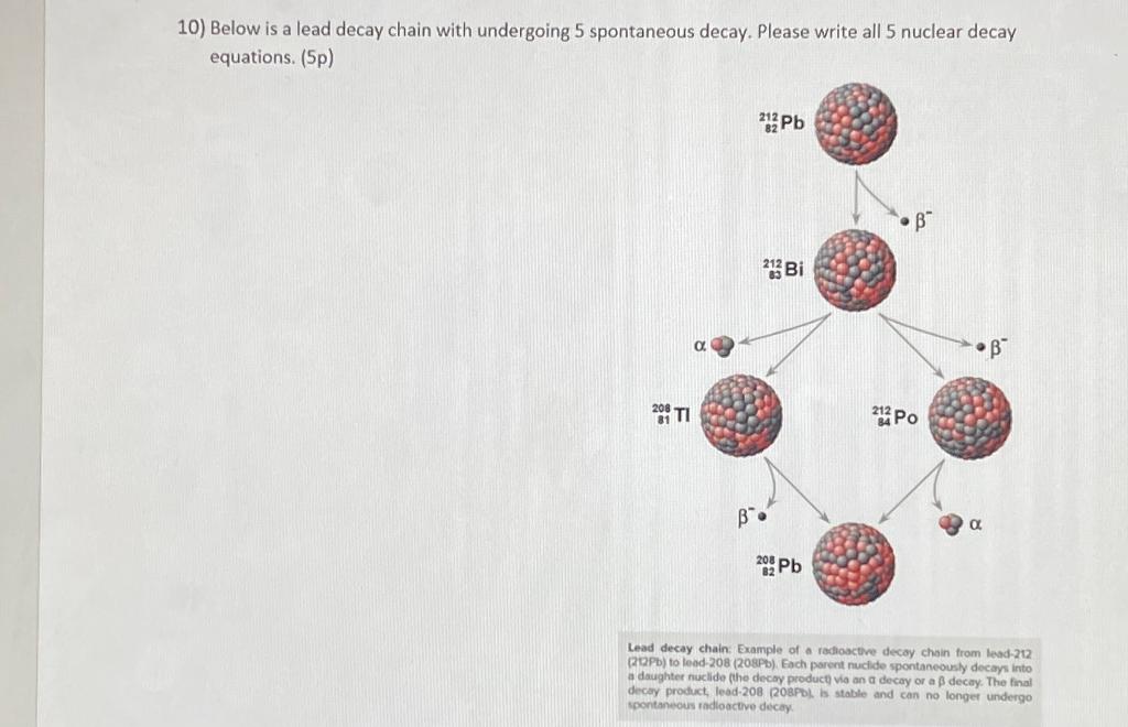 Solved 10) Below is a lead decay chain with undergoing 5 | Chegg.com