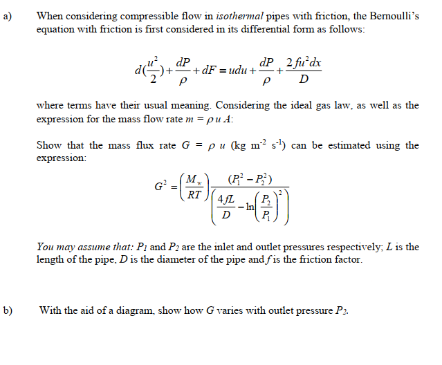a) When considering compressible flow in isothermal | Chegg.com