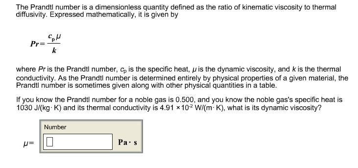 Solved The Prandtl number is a dimensionless quantity | Chegg.com