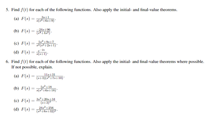Solved 5. Find f(t) for each of the following functions. | Chegg.com
