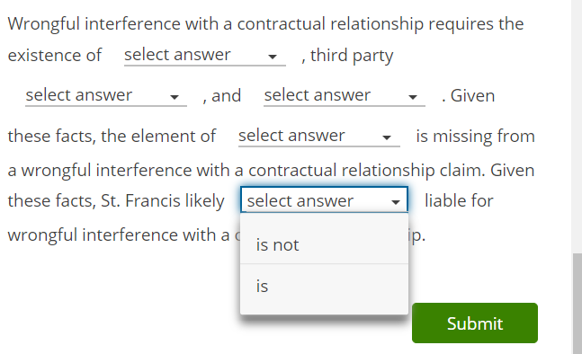 Solved Wrongful interference with a contractual relationship | Chegg.com