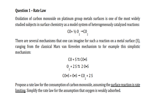 Solved Question 1 - Rate Law Oxidation of carbon monoxide on | Chegg.com
