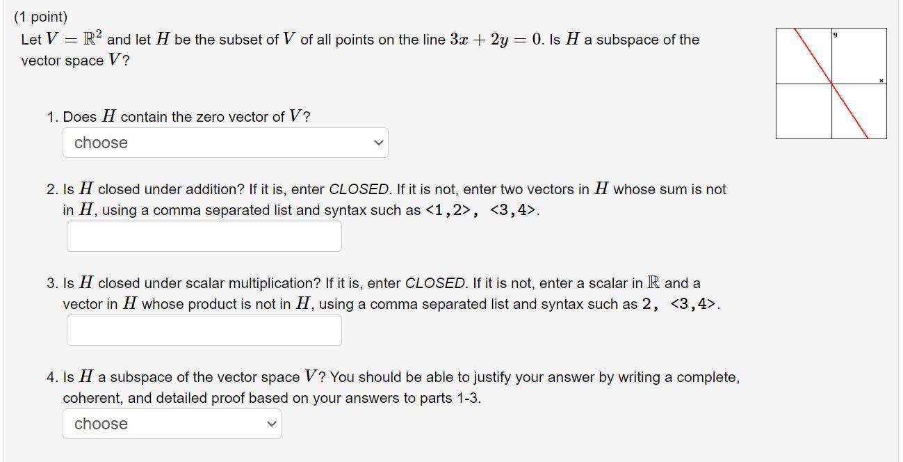 (1 point) Let V = R2 and let H be the subset of V of | Chegg.com