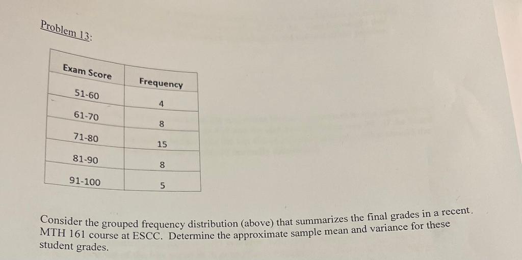 Solved Problem 13: Consider the grouped frequency | Chegg.com