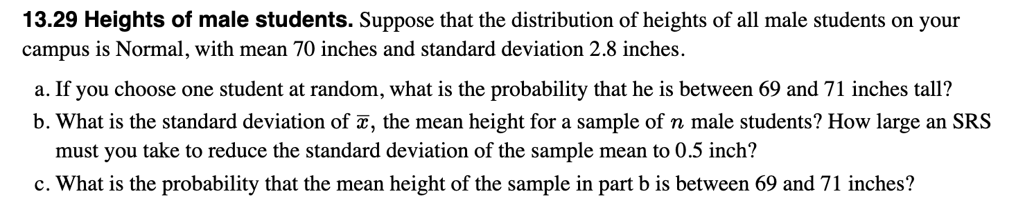 Solved 13.29 Heights of male students. Suppose that the | Chegg.com