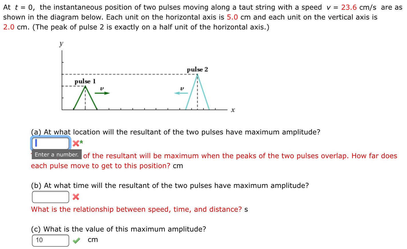 Solved At t = 0, the instantaneous position of two pulses | Chegg.com