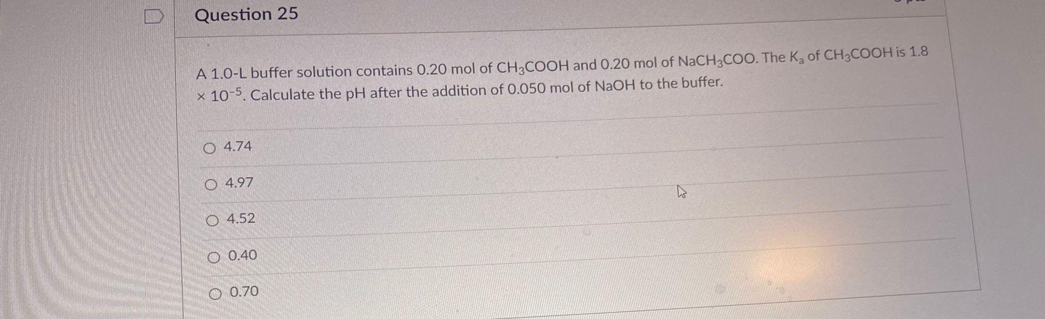 Solved Question 25 A 1.0-L buffer solution contains 0.20 mol | Chegg.com