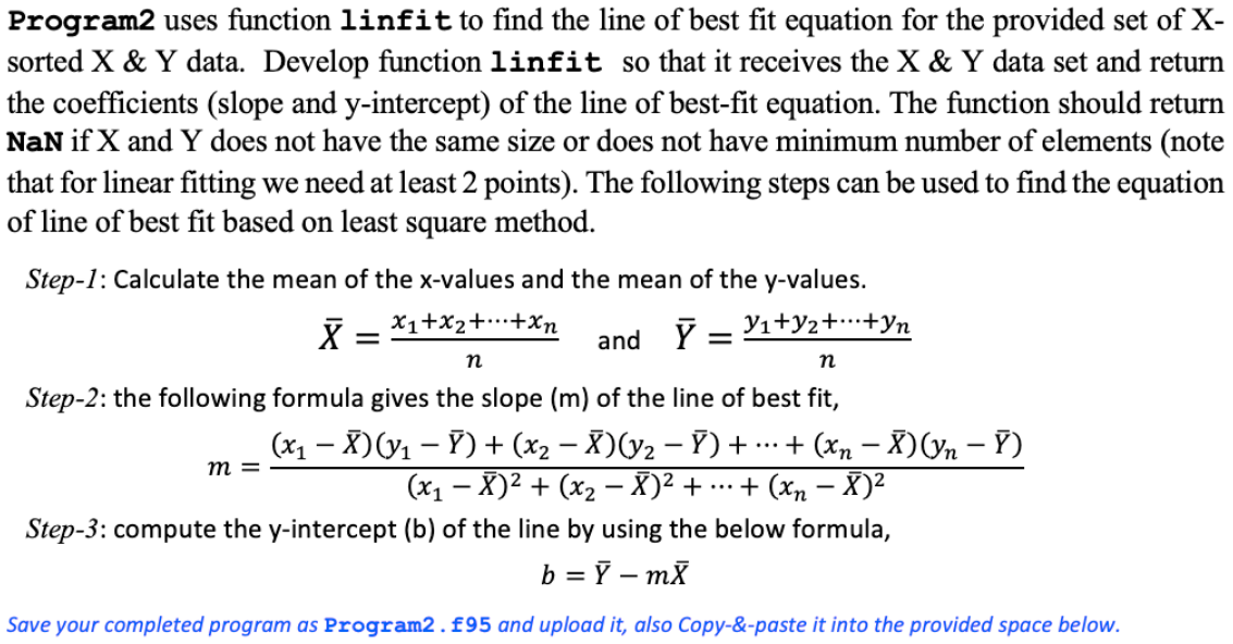 Solved Program2 uses function linfit to find the line of | Chegg.com