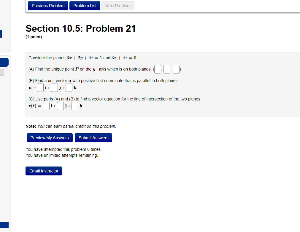 Solved Consider the planes 3x+2y+4z=1 and 3x+4z=0. (A) Find | Chegg.com