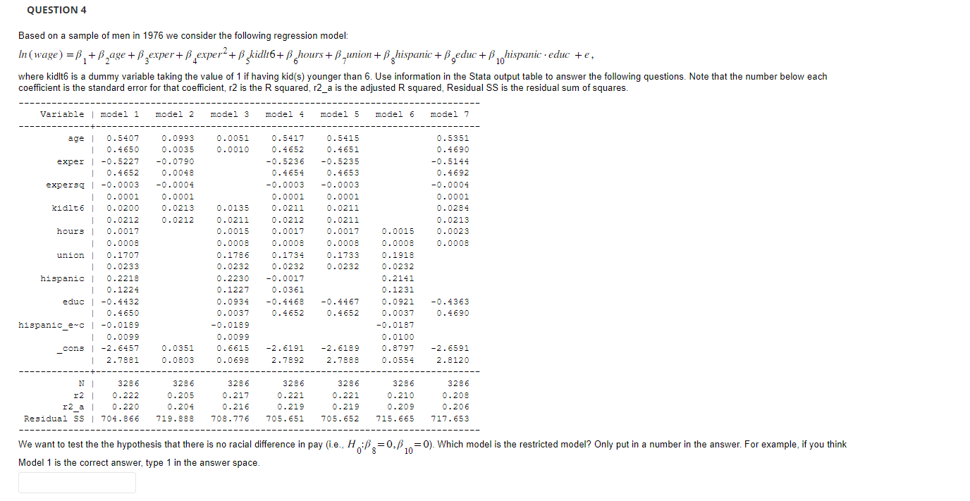 Solved Based on a sample of men in 1976 we consider the | Chegg.com