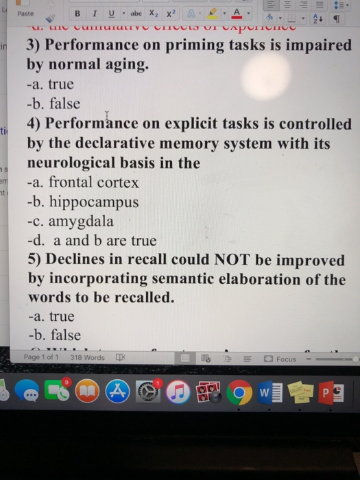 Solved Paste il 3) Performance on priming tasks is impaired | Chegg.com