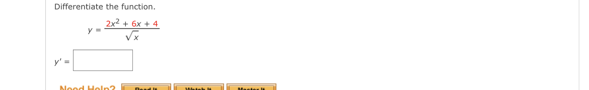 Solved Differentiate the function.y=2x2+6x+4x2y'= | Chegg.com