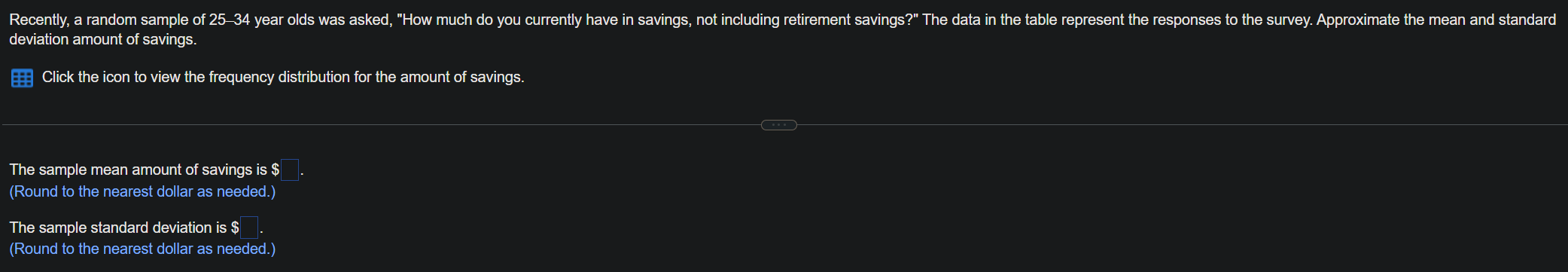 deviation amount of savings. Click the icon to view | Chegg.com
