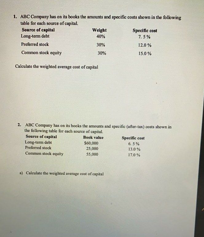 Solved 1. ABC Company has on its books the amounts and | Chegg.com