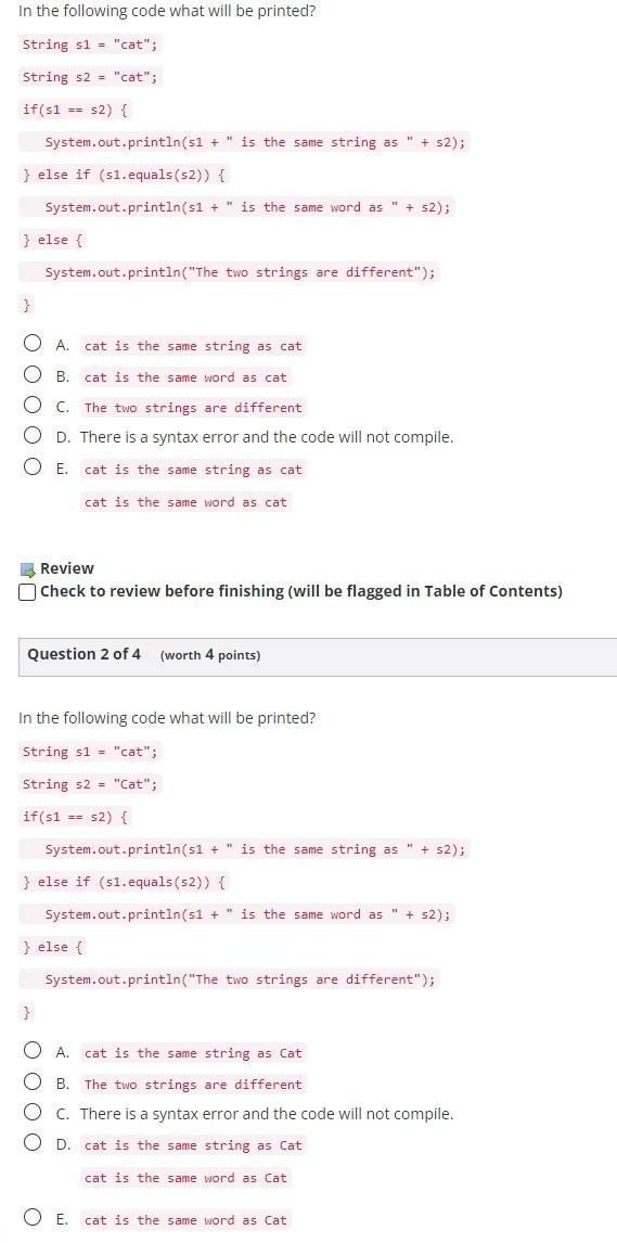 Solved In the following code what will be printed? String | Chegg.com