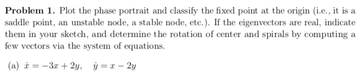 Solved Problem 1. Plot the phase portrait and classify the | Chegg.com