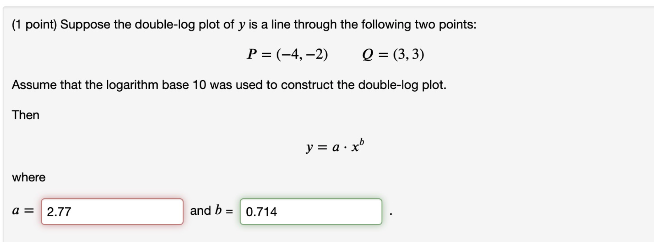 Solved (1 point) Suppose the double-log plot of y is a line | Chegg.com