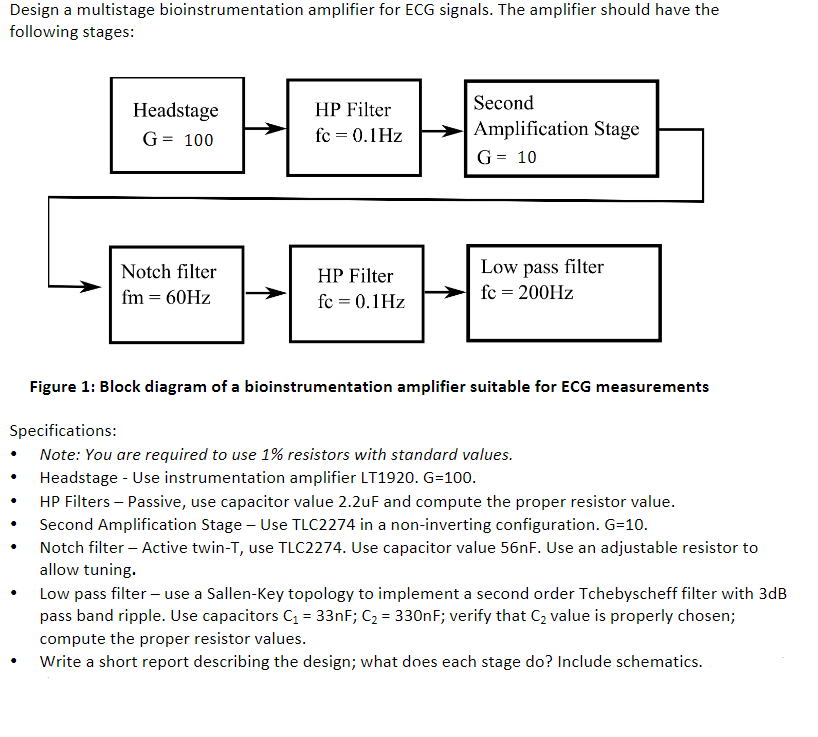 Design a multistage bioinstrumentation amplifier for | Chegg.com