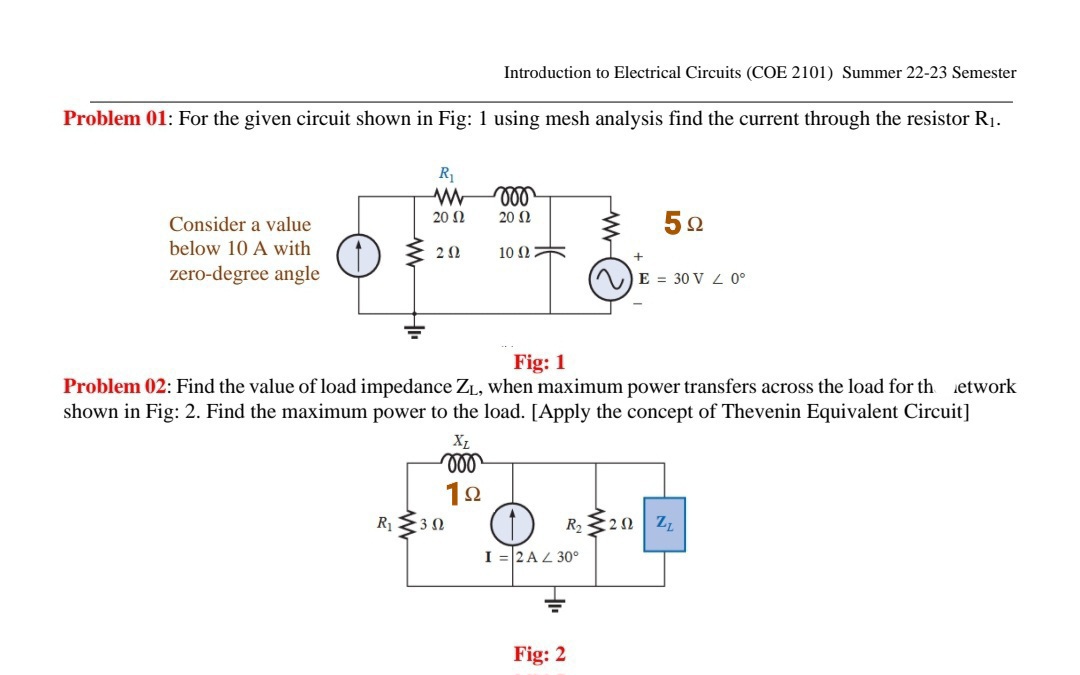 Solved Problem 01: For the given circuit shown in Fig: 1 | Chegg.com