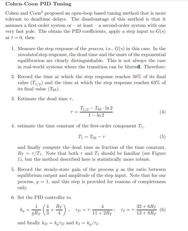 Solved Cohen-Coon PID Tuning Cohen and Coonproposed an | Chegg.com