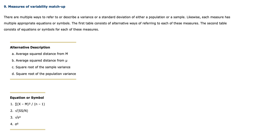 Solved 9. Measures of variability match-up There are | Chegg.com