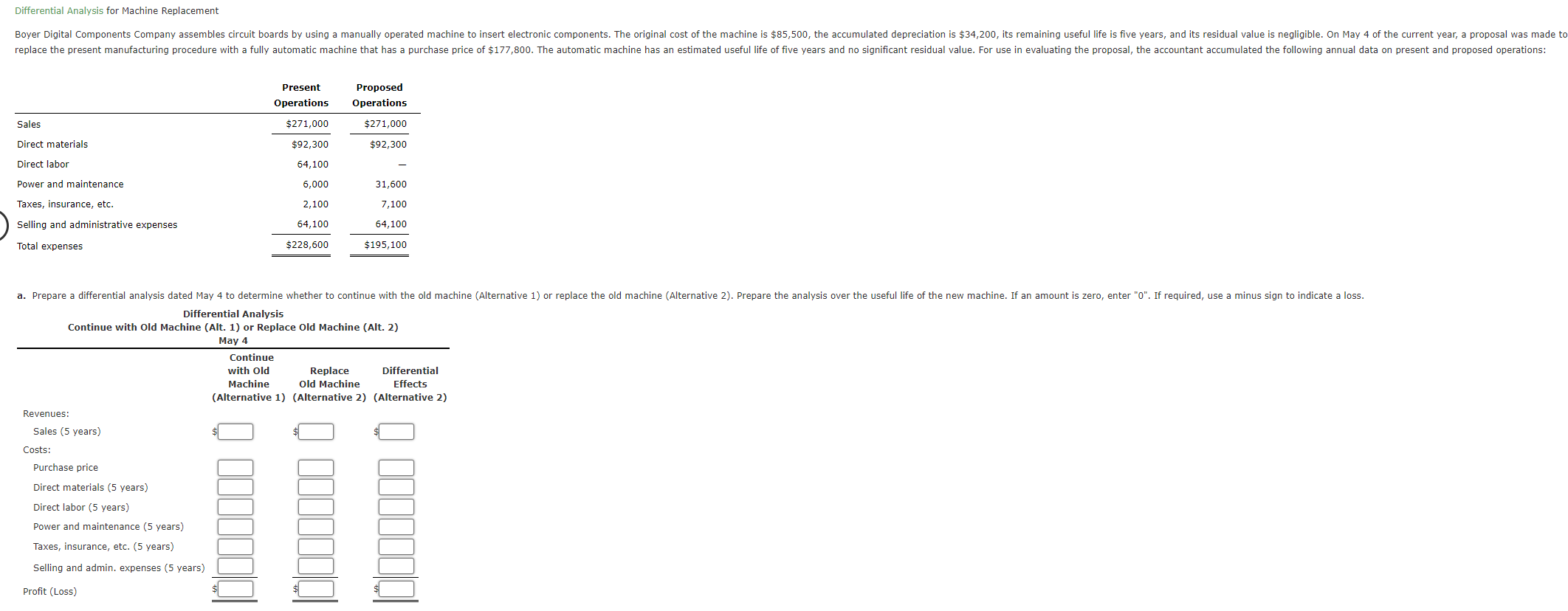 Solved Differential Analysis for Machine Replacement Boyer | Chegg.com