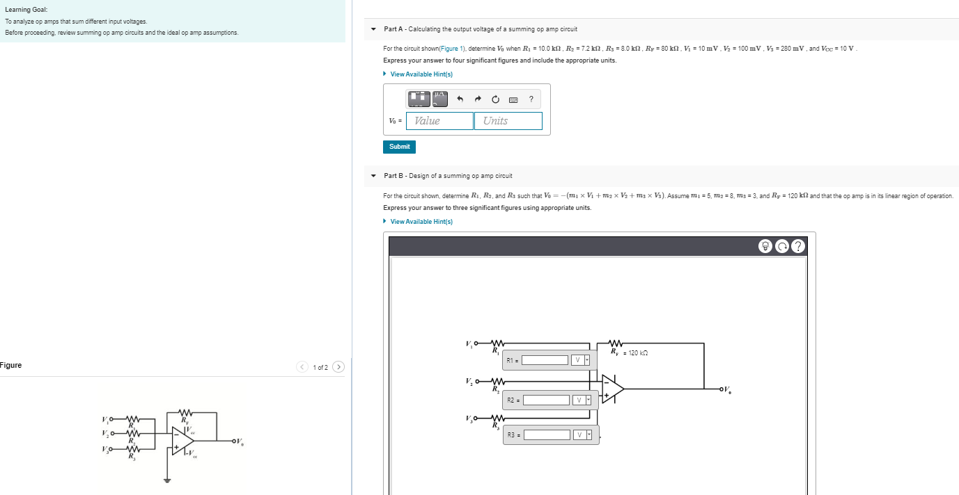 Solved Learning Goal: To analyze op amps that sum different | Chegg.com