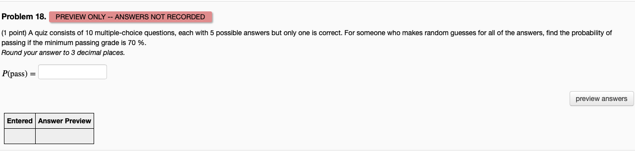 Solved Problem 18. PREVIEW ONLY -- ANSWERS NOT RECORDED (1 | Chegg.com