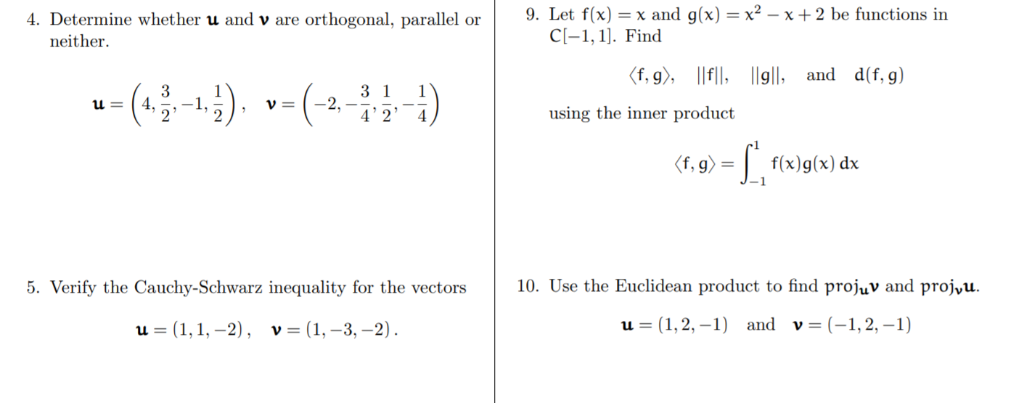 Solved 4, Determine whether u and v are orthogonal, parallel | Chegg.com