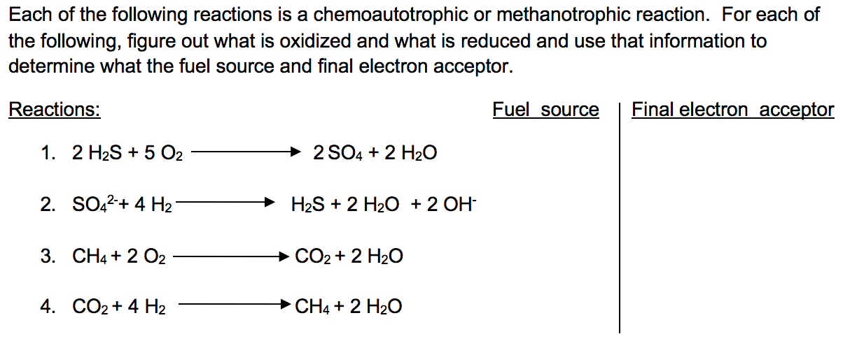Solved Each of the following reactions is a chemoautotrophic | Chegg.com
