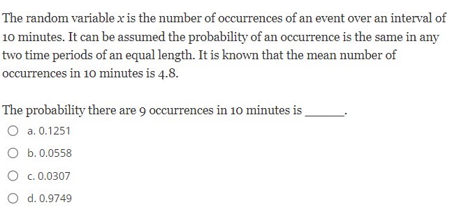 Solved The random variable x ﻿is the number of occurrences | Chegg.com